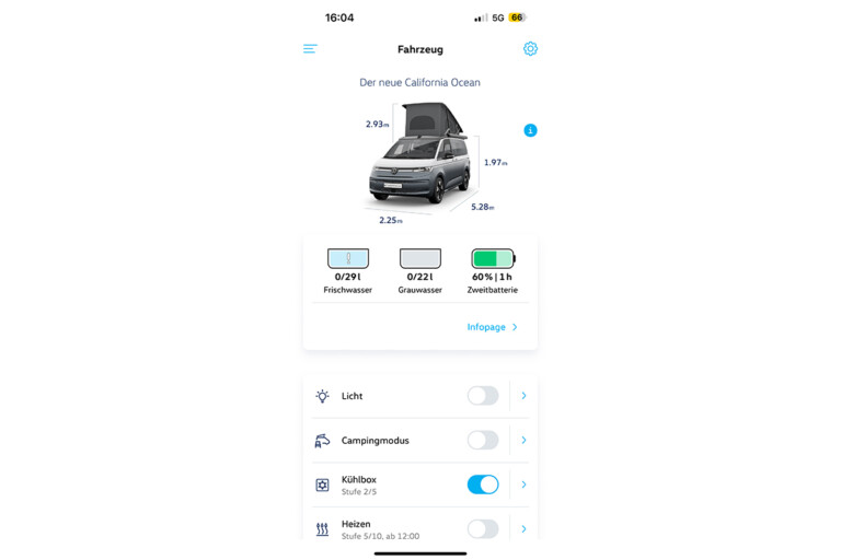 Die Camper Unit und California App im neuen VW California T7